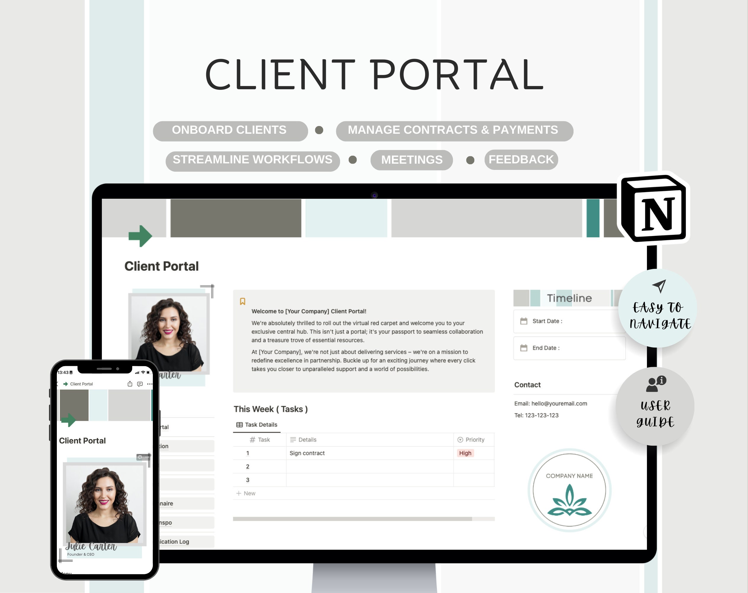 Client Portal Notion, Client Dashboard, Notion Template, Client ...