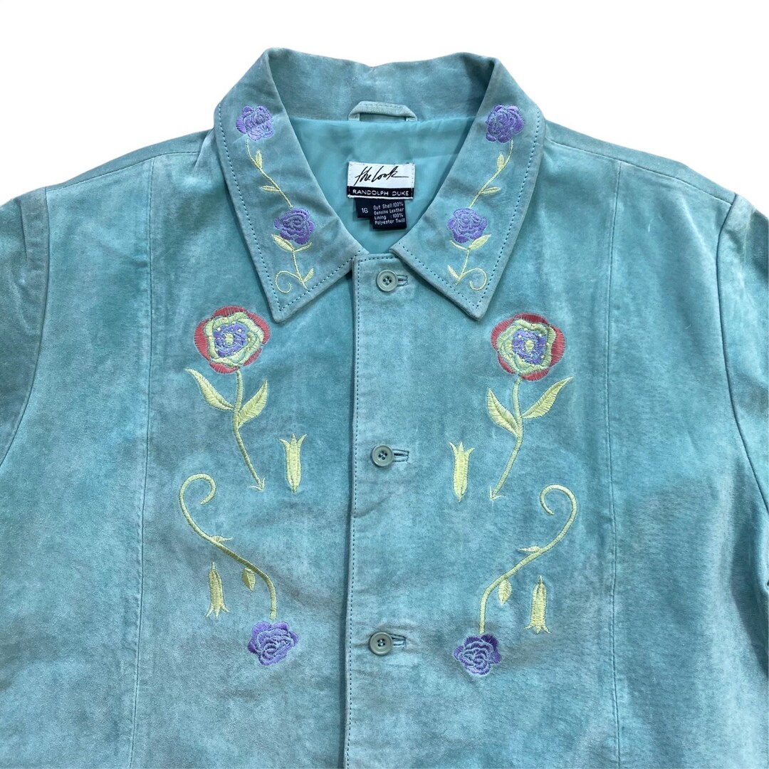 Vintage Randolph Duke the Look Suede Jacket Embroidered Boho Aqua Women ...