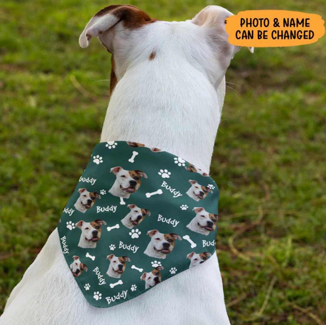 Dog Face Pattern Bandana, Custom Dog Photo Bandanas for Owner, Pet ...