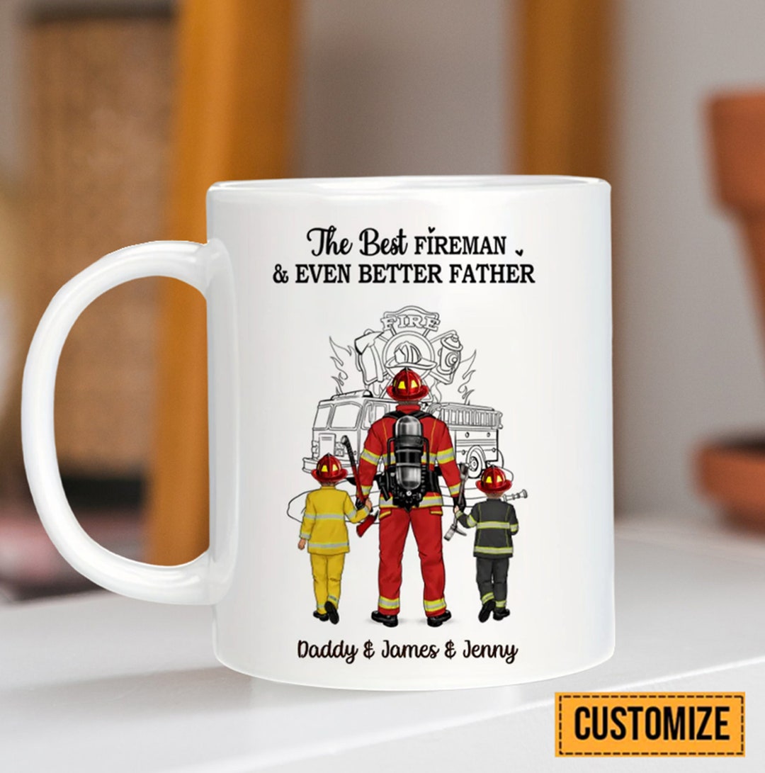 Fireman Dad Mug, Firefighter Father Day Gift, Custom Coffee Cup for Man ...