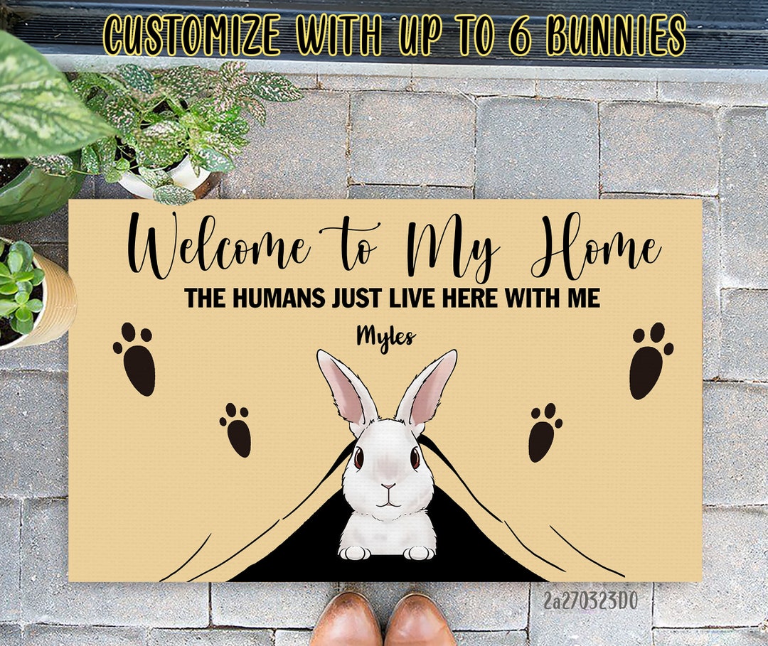 Custom Rabbit House Doormat, Bunny Welcome Door Mat, Personalized Funny ...
