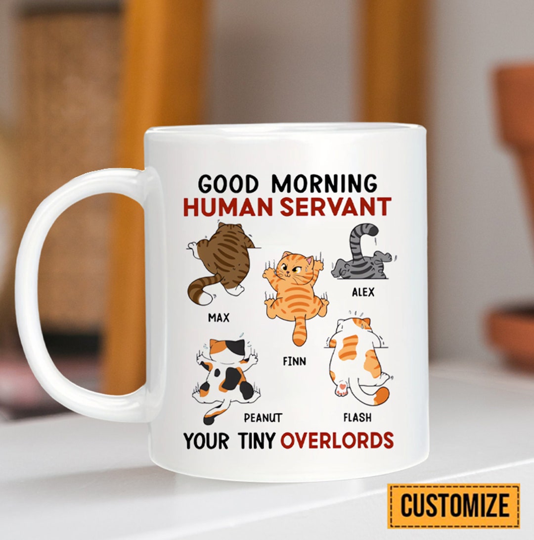 Good Morning Human Servant Mug, Cat Retro Vintage Mug, Cat Owners, Cat ...