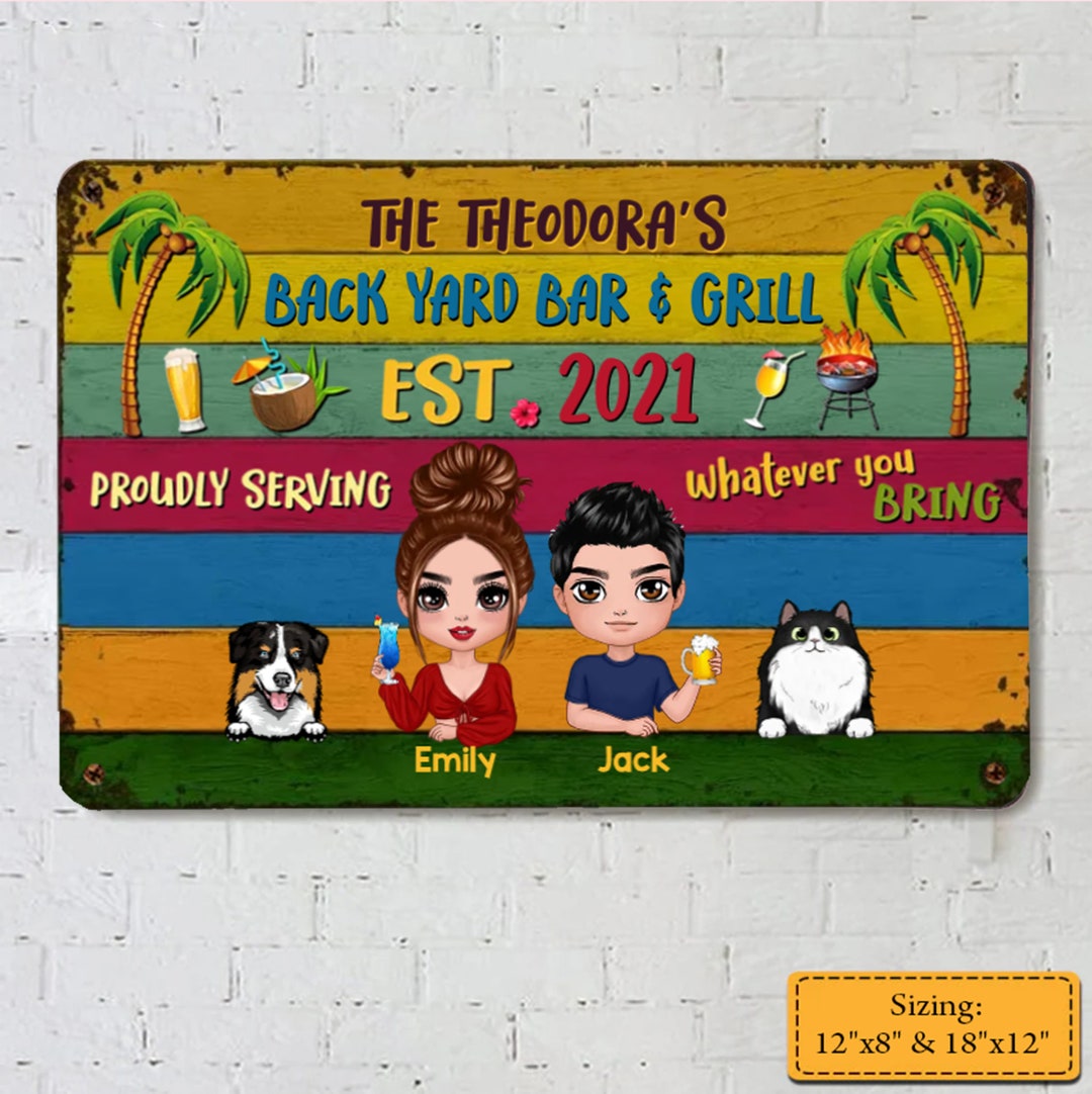 Custom Bar Sign Backyard Bar, Personalized Dog Metal Sign, Funny Dog ...
