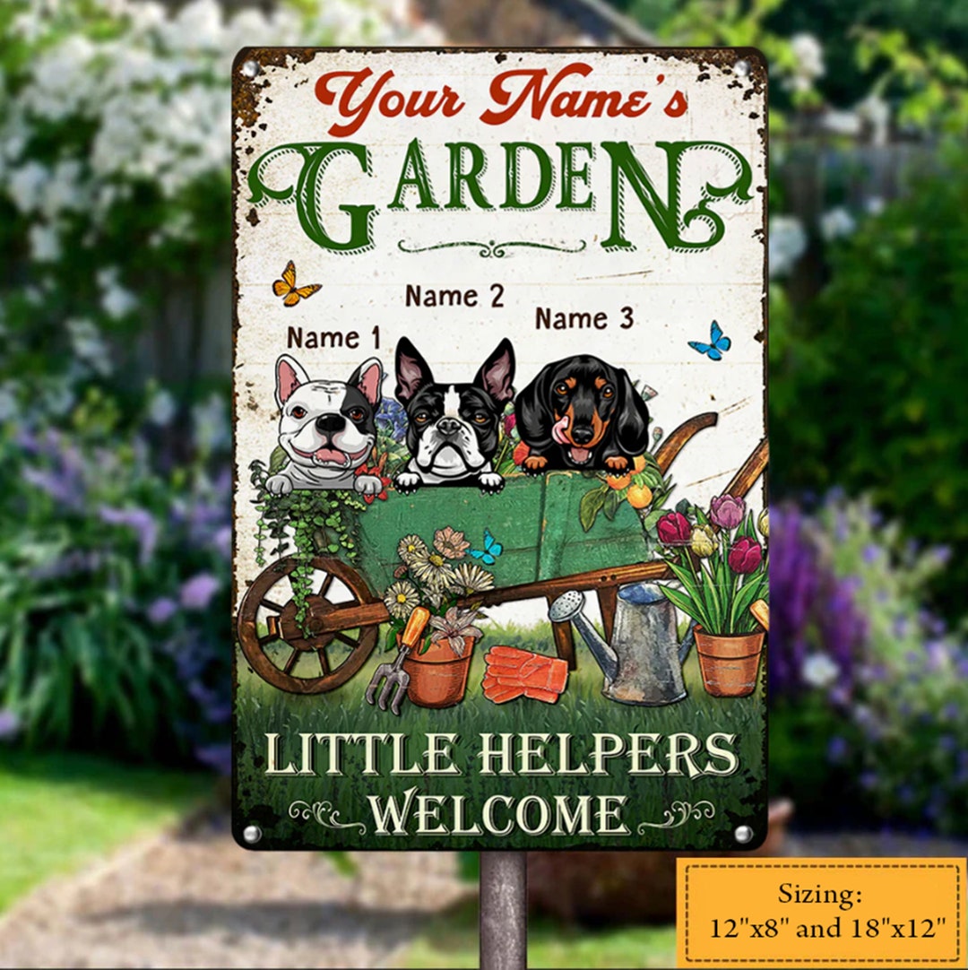 Dogs Welcome to Our Garden, Personalized Dog Metal Sign, Funny Dog ...