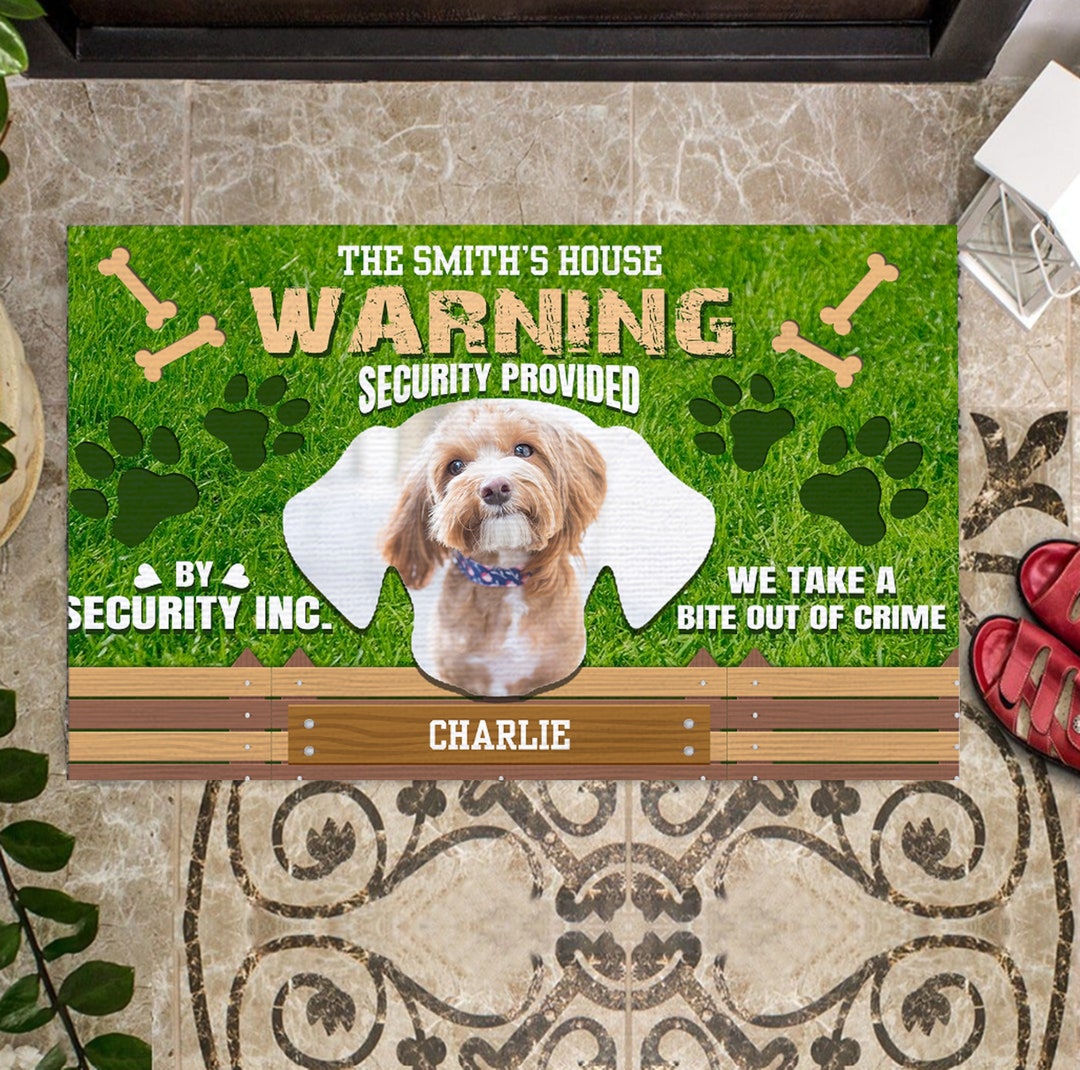 Warning Security Provided, Personalized Pet Doormat, Funny Dog Rug, Dog ...