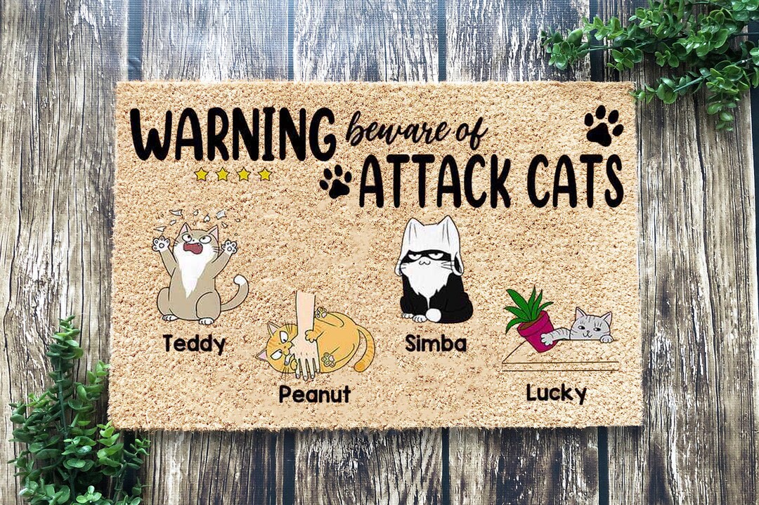 Warning Beware of Attack Cats Personalized Doormat, Funny Cat Welcome ...
