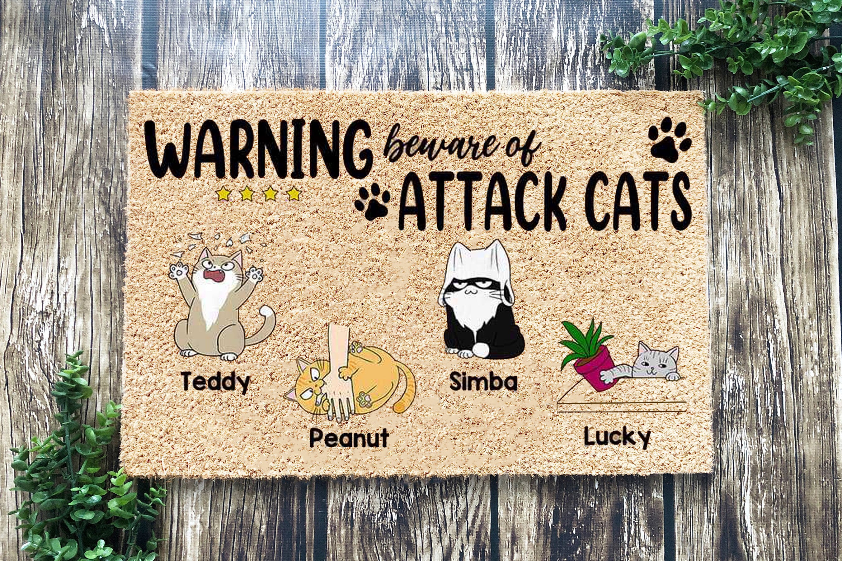 Warning Beware of Attack Cats Personalized Doormat Funny Cat | Etsy