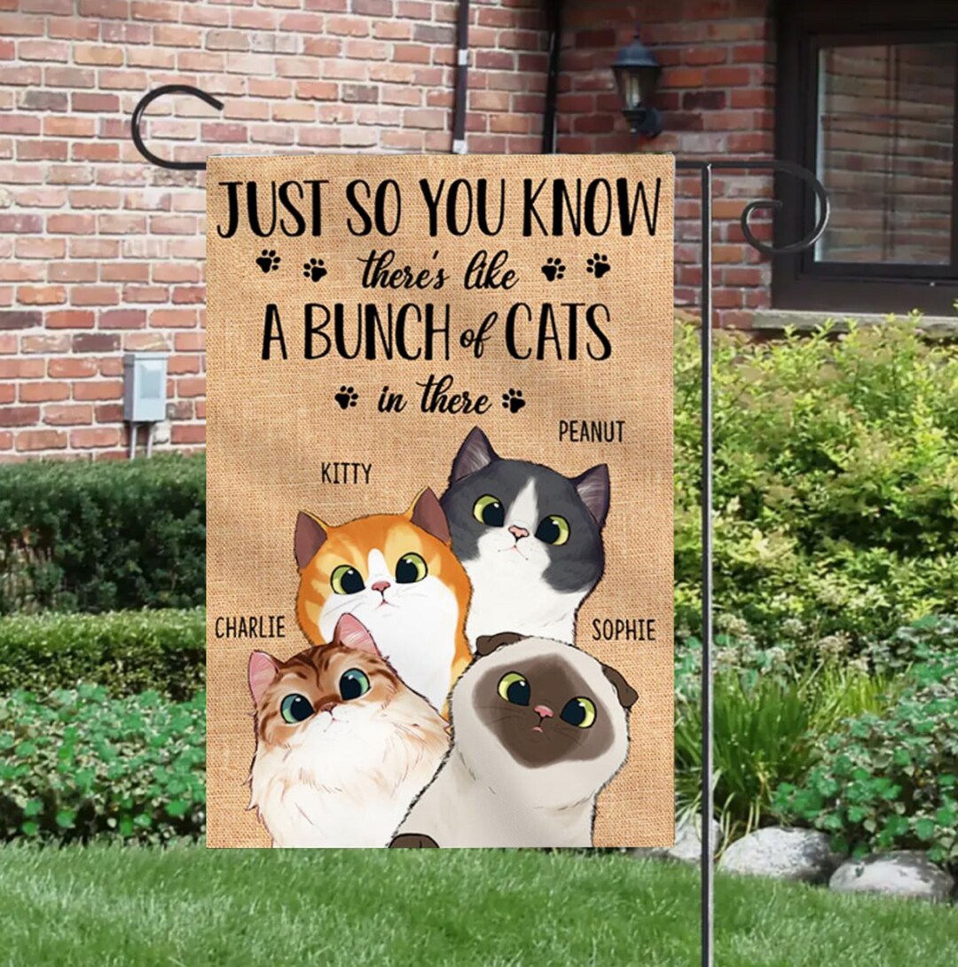 Cute Cat Welcome Flag, Personalized Cat Welcome Flag, Funny Cat Garden ...