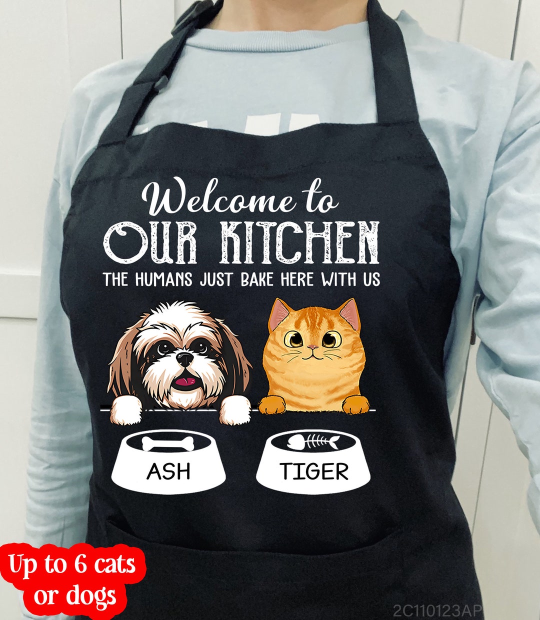 Cats Dogs Customized Apron, Funny Personalized Welcome to Our Kitchen ...