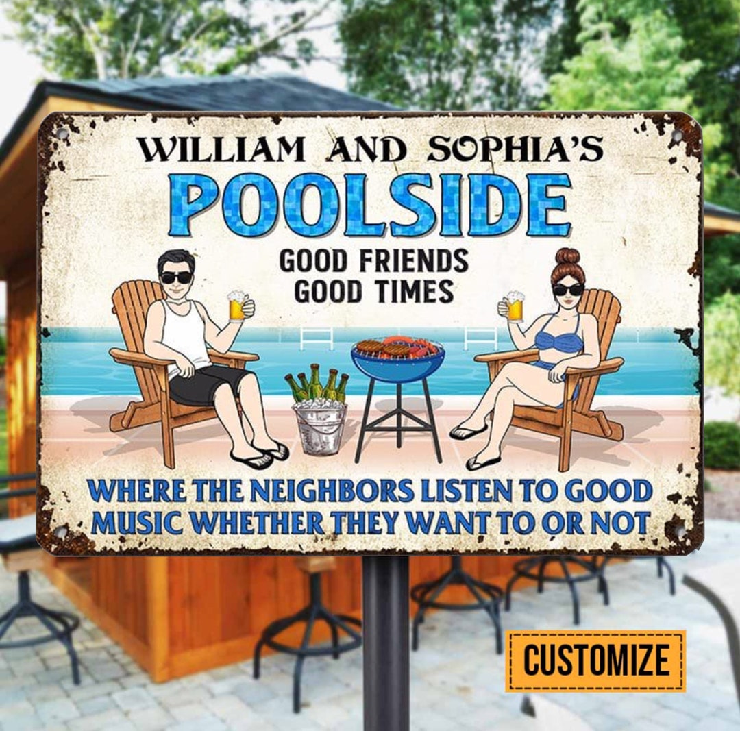 Backyard Pool & Grill, Poolside Metal Sign, Personalized Pool Sign ...