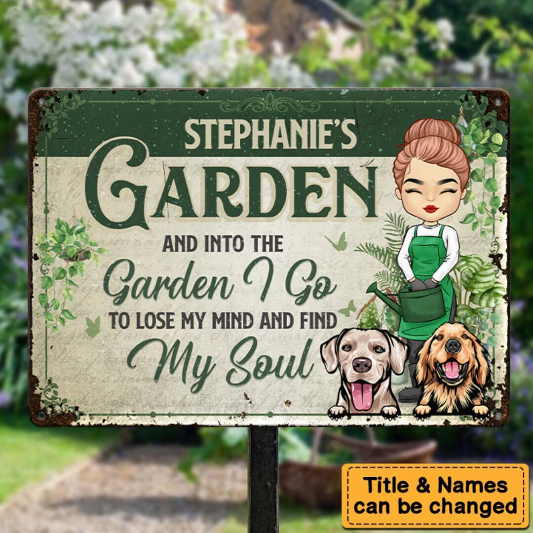 Plant Lady and Dogs Garden Sign, Personalized Welcome Yard Signs Gift ...