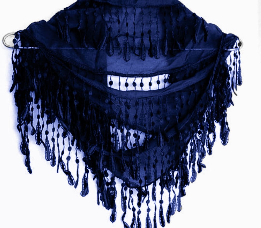 Handmade Navy Blue Triangle Cotton Scarf With Lace Edge,gift for Her - Etsy