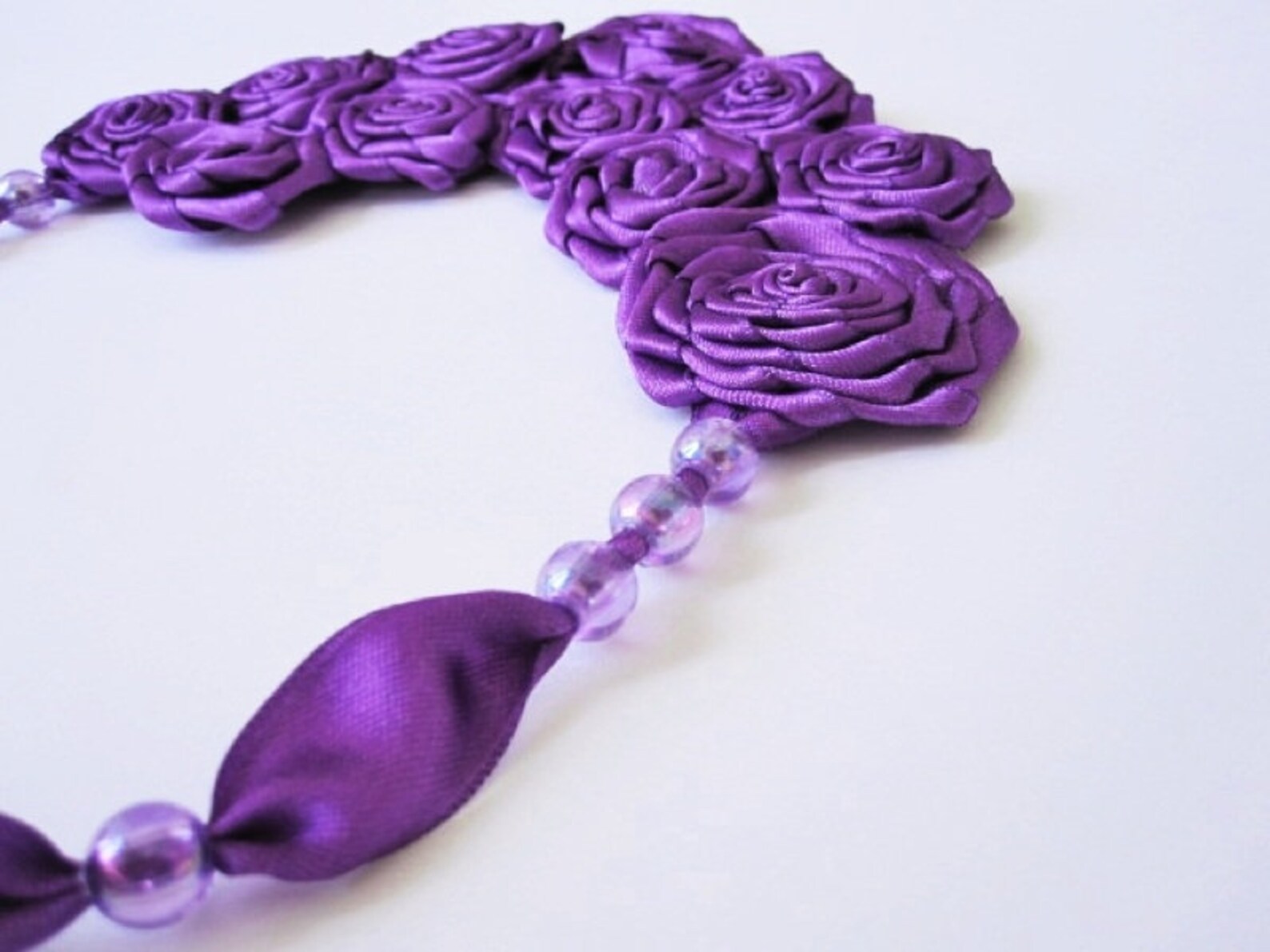 Purple Ribbon Roses Bib Neckless, Bridal Necklace, Bridesmaid Necklace ...