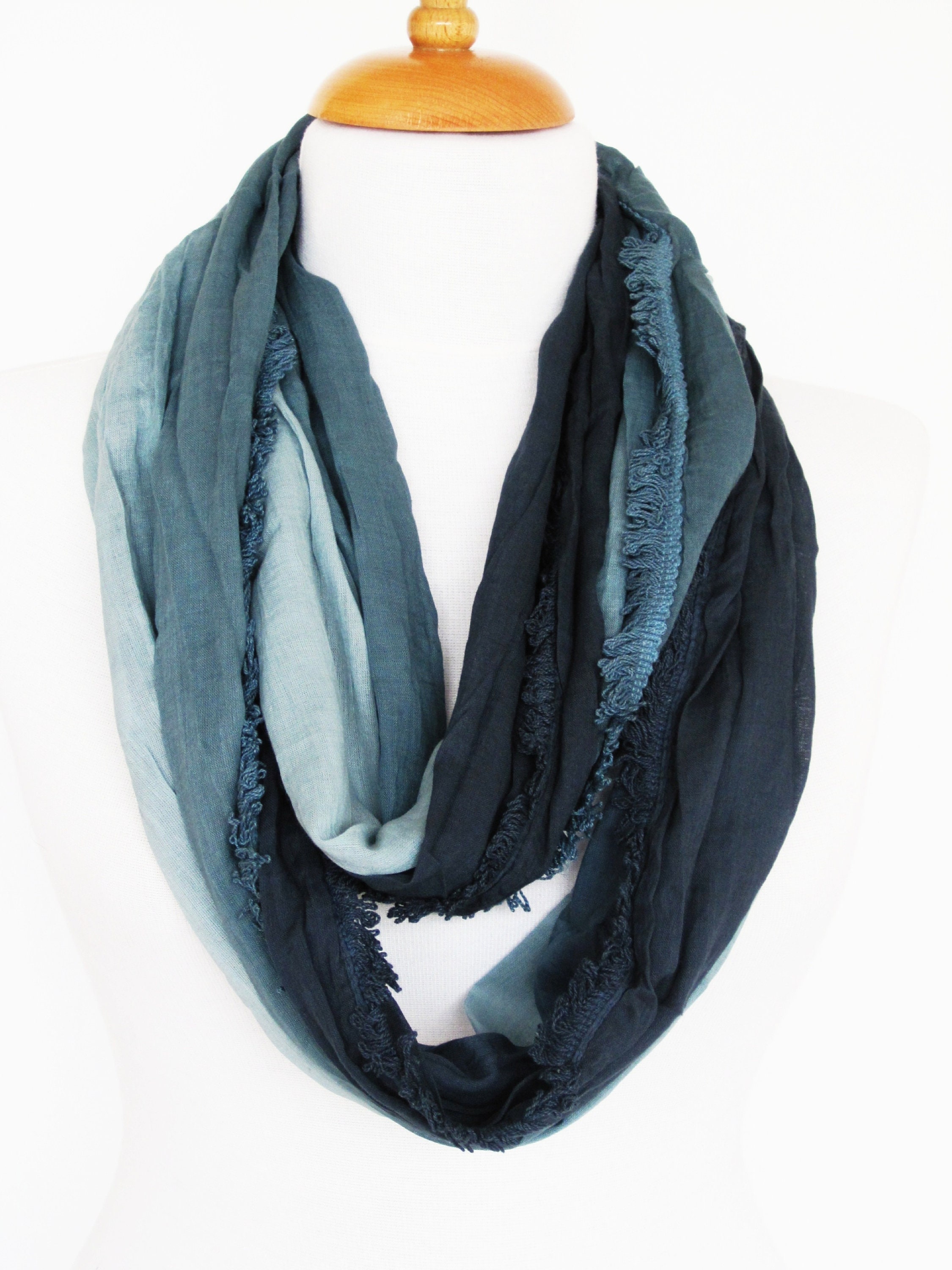 Cotton Blue - Gray - Navy Striped Regular Scarf, All Seasons Woman ...