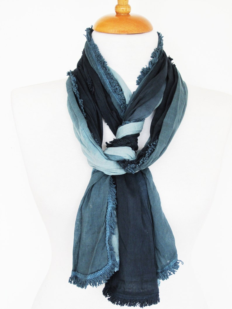 Cotton Blue - Gray - Navy Striped Regular Scarf, All Seasons Woman ...