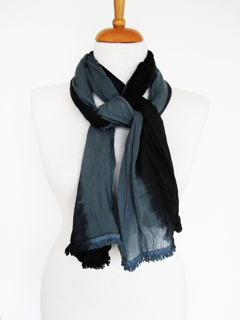 Cotton Blue - Gray - Navy Striped Regular Scarf, All Seasons Woman ...