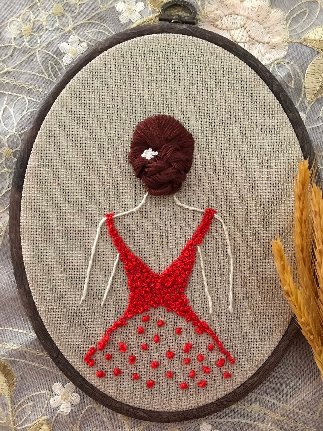 Woman in Red 3D Hand Embroidered Hoop Art, Modern Embroidery, Women ...