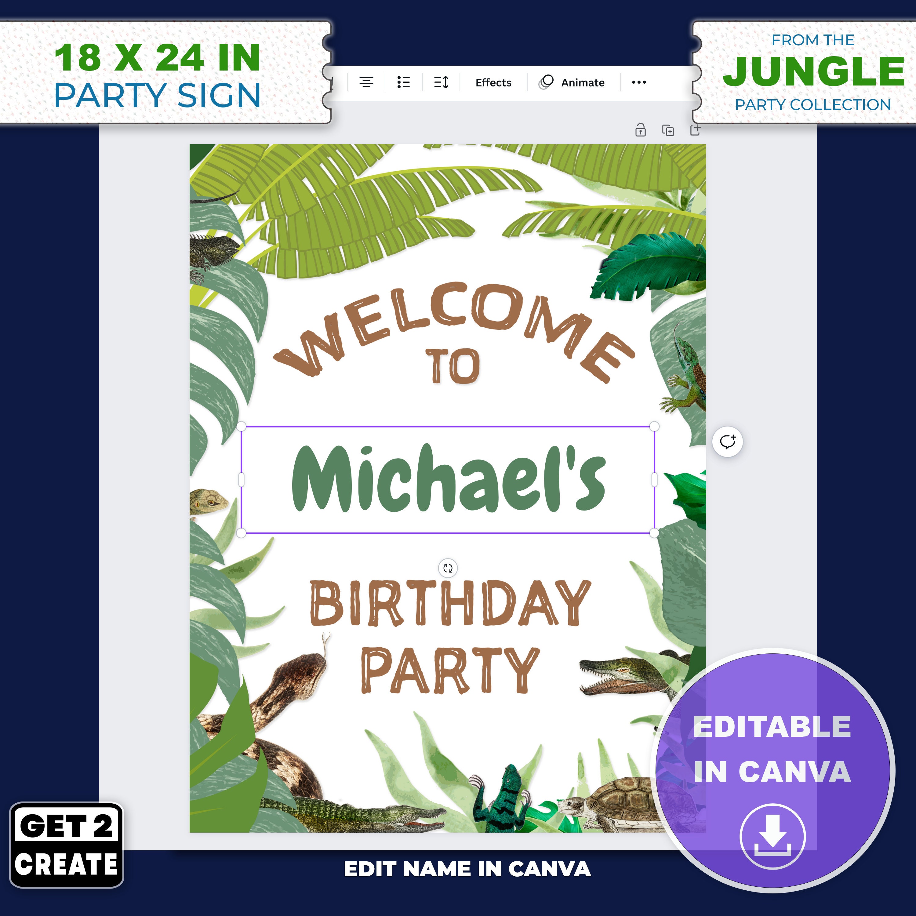 EDITABLE Party Sign Jungle Theme Birthday Party Template Edit CANVA ...