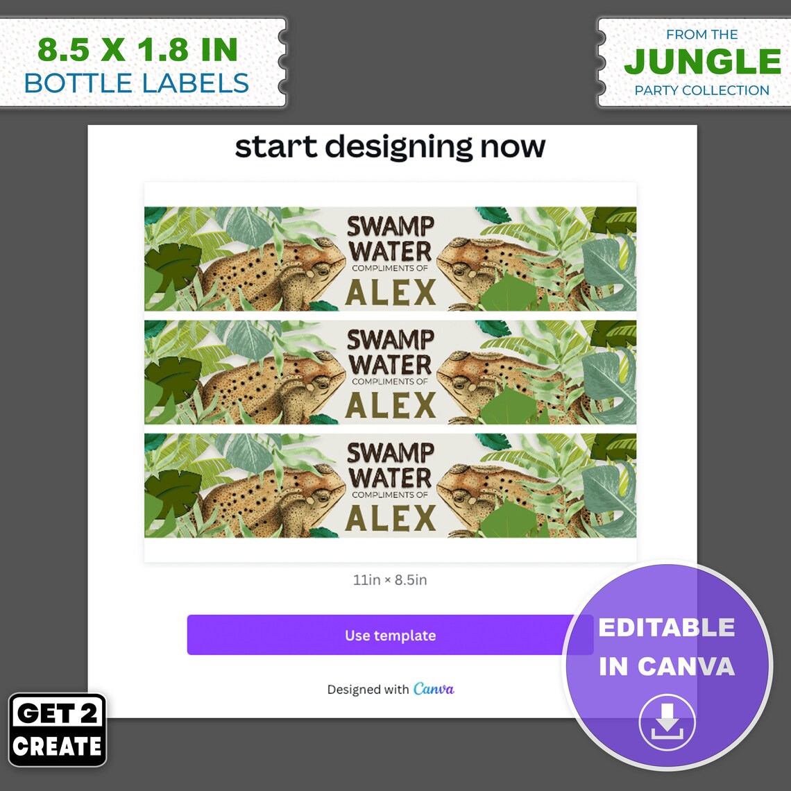DIY Water Bottle Label Kids Party Editable Canva Template DIY - Etsy