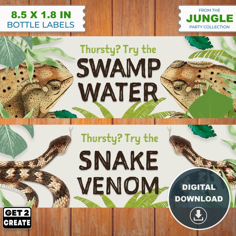 Kids Party Printable Water Bottle Labels Jungle Theme Birthday Party ...