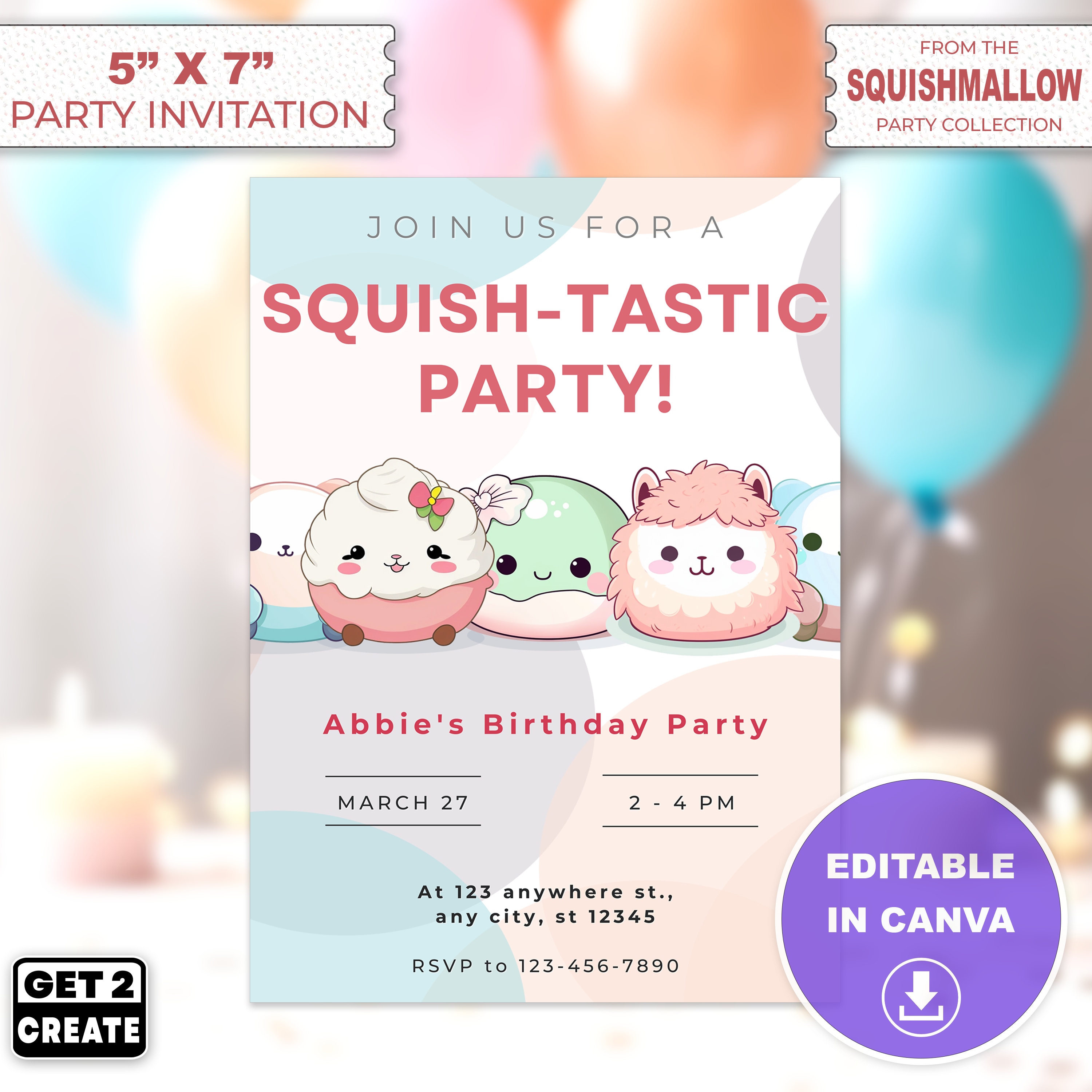 Printable Birthday Party Invitation - Squishmallow Party - Editable ...