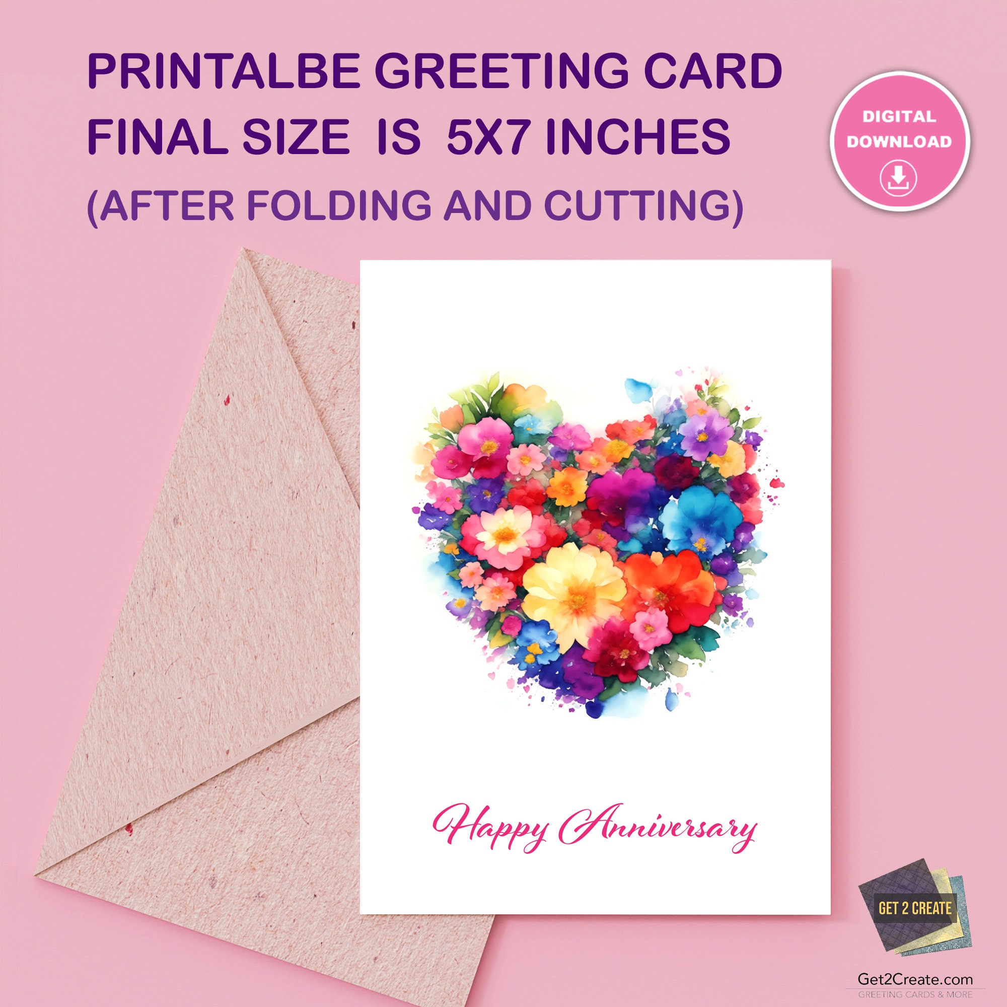 Anniversary Printable Card, Instant Download, Happy Anniversary, Blank ...