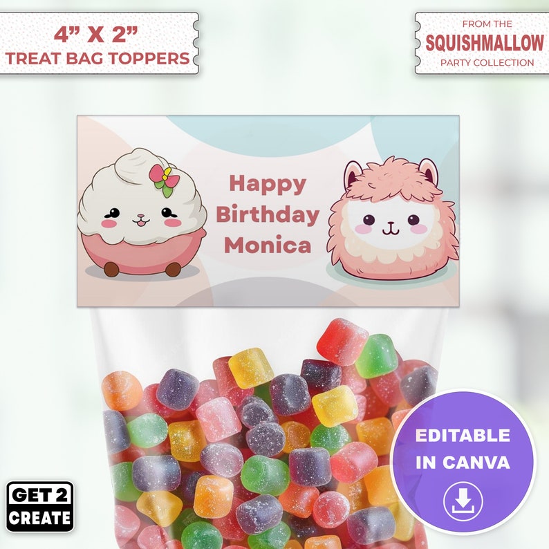 Printable Squishmallow Treat Bag Toppers Party Favor for Kids Birthday ...