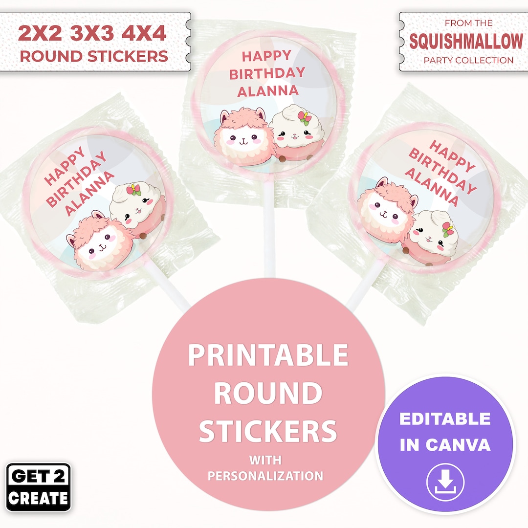 Printable Squishmallow Round Stickers Party Favor for Kids Birthday ...