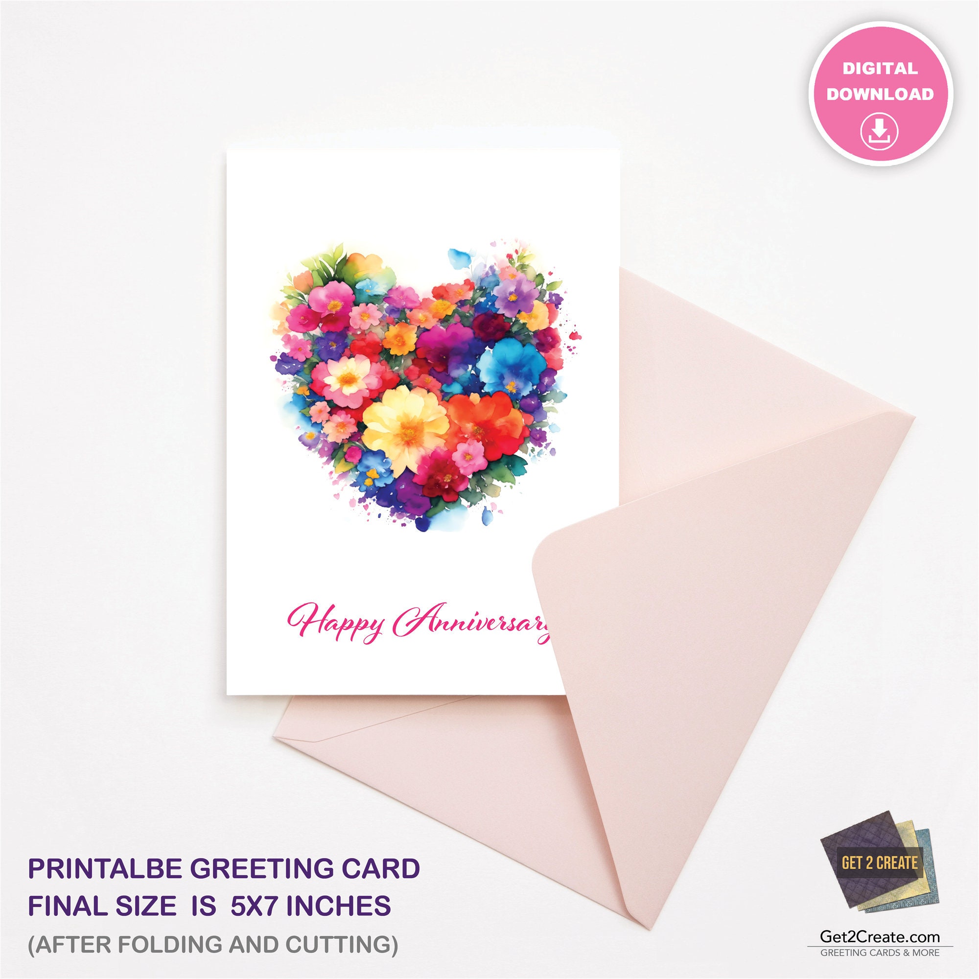Anniversary Printable Card, Instant Download, Happy Anniversary, Blank ...