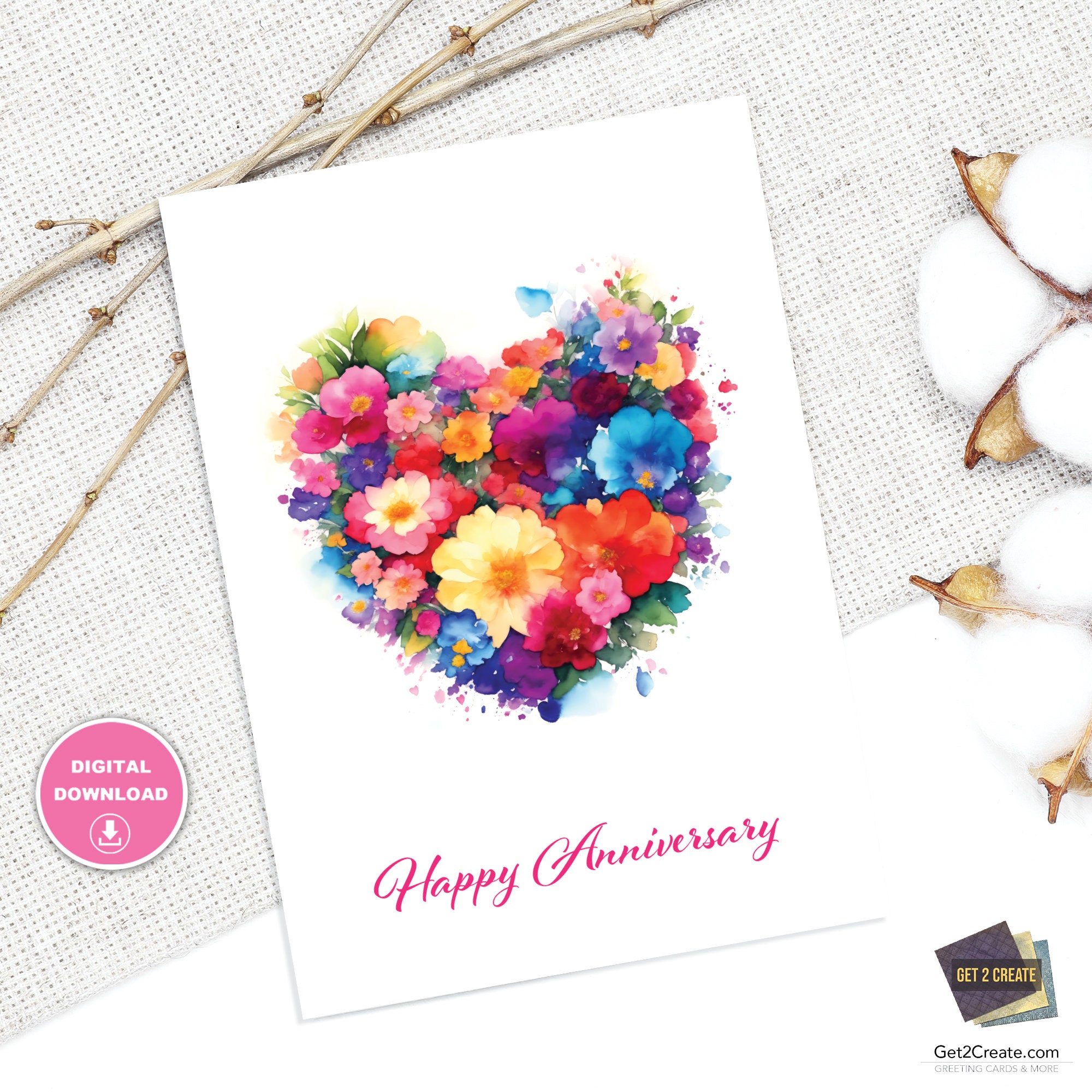 Anniversary Printable Card, Instant Download, Happy Anniversary, Blank ...