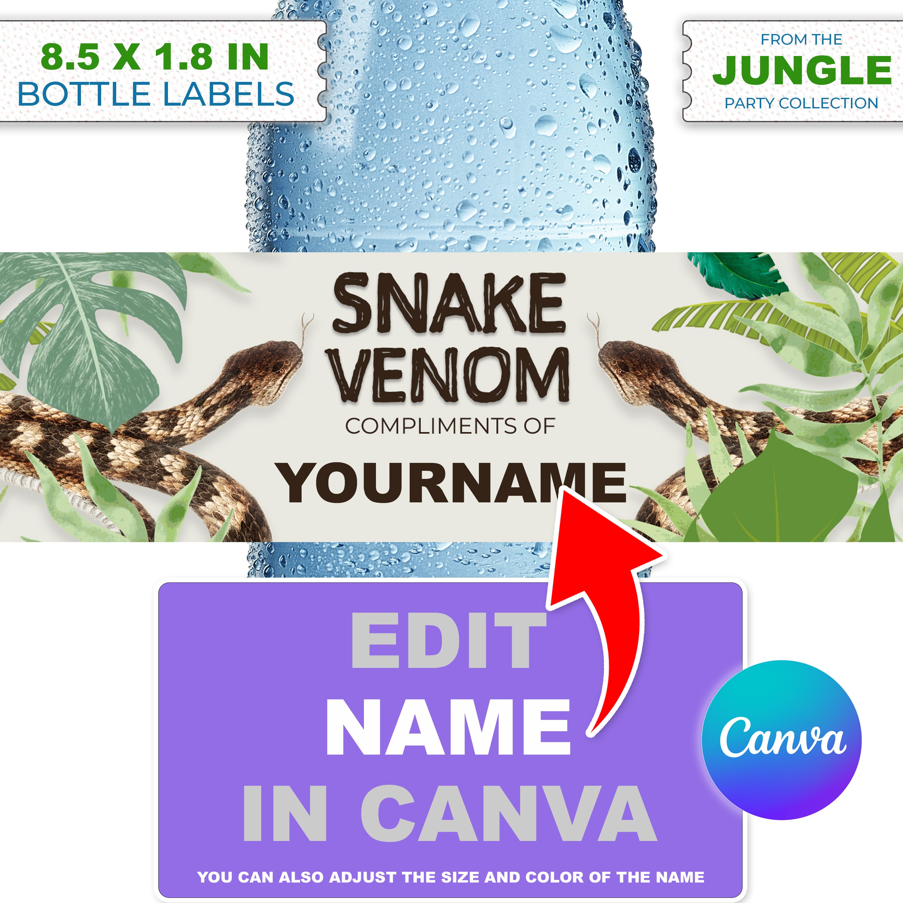 DIY Water Bottle Label Kids Party Editable Canva Template DIY Printable ...