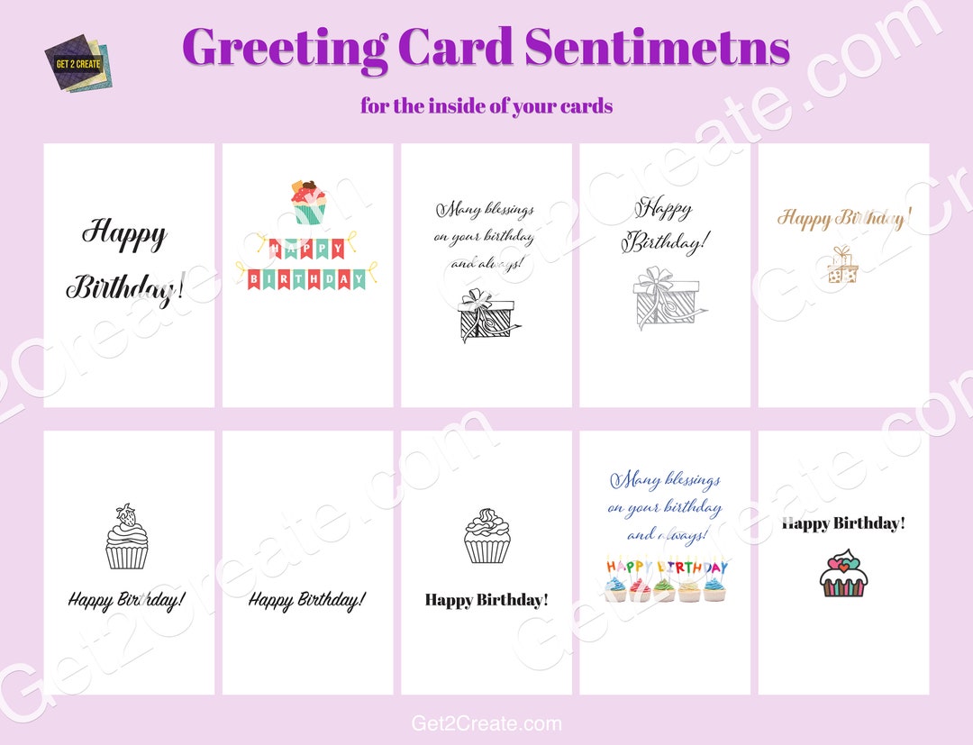 Birthday Sentiments for Cards Set of 10, Printable Birthday Sentiments ...