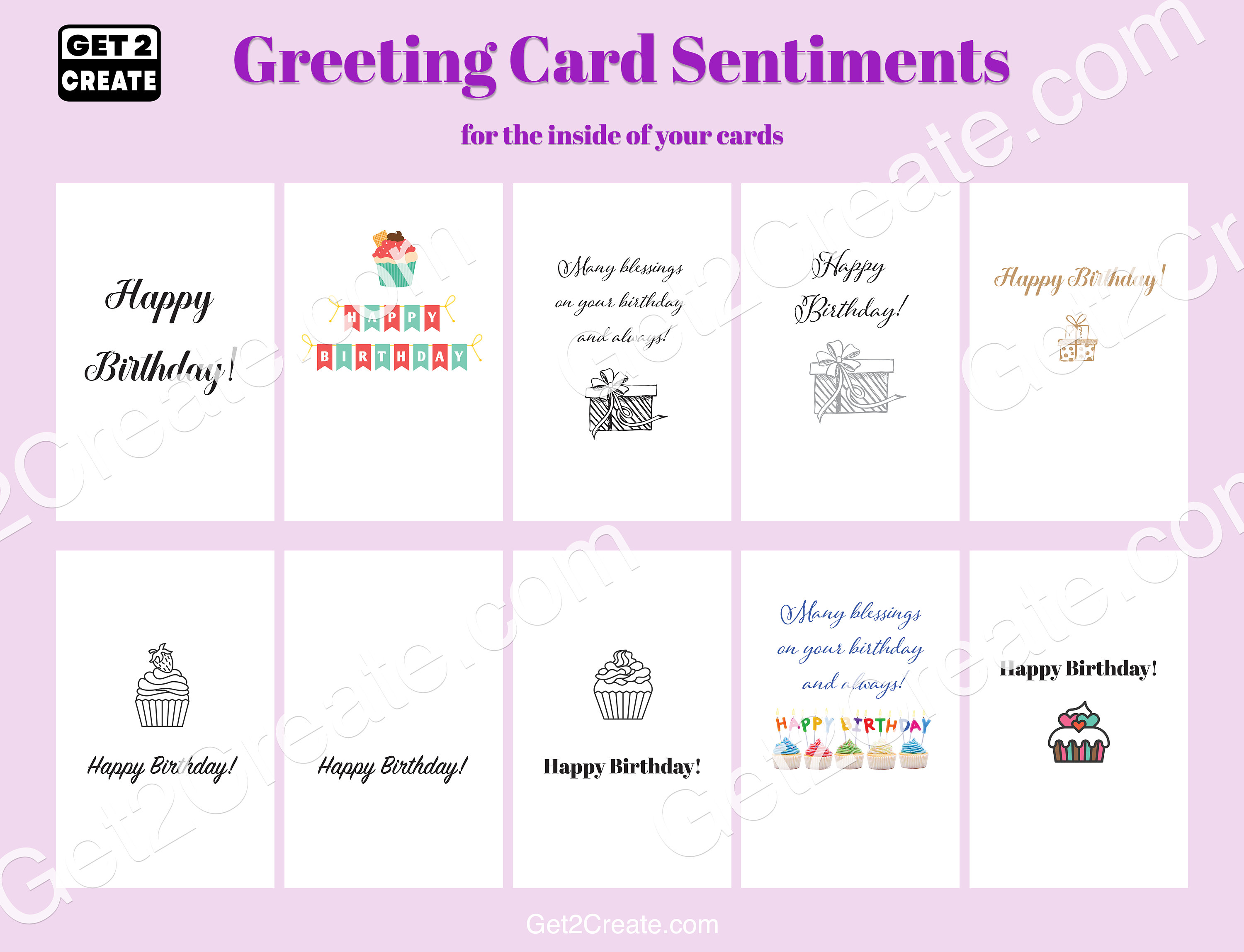 Birthday Sentiments for Cards - Set of 10, Printable Birthday ...