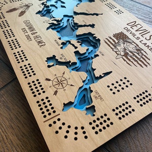 Custom Laser Engraved Lake Cribbage Board, Personalized Wood ...