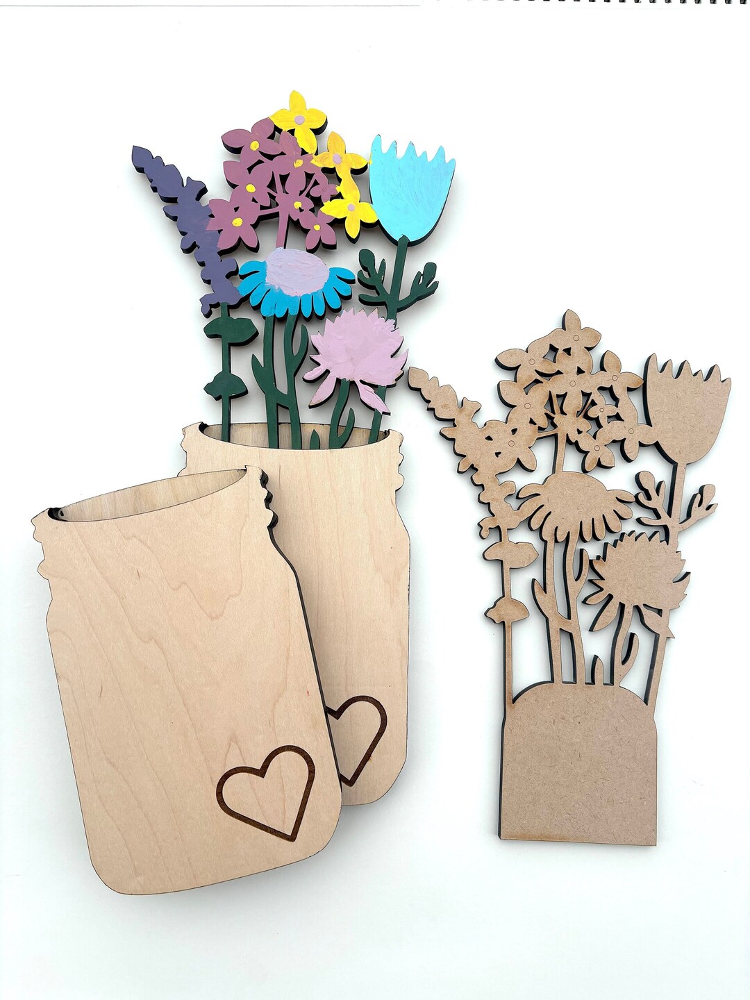 DIY Paintable Wood Flower Bouquet, Mothers Day Gift From Kids, Crafty ...
