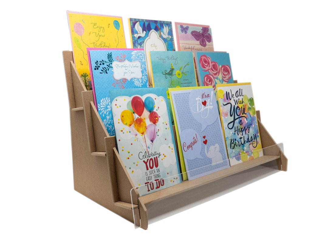 3-tier Wooden Greeting Card Display Rack With Clear Acrylic Front ...
