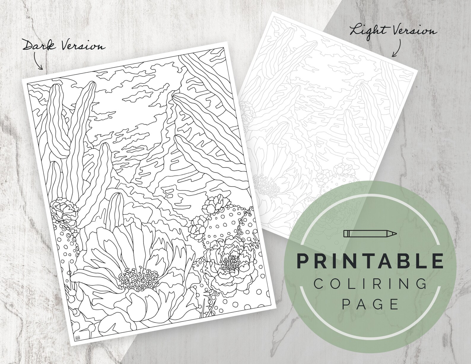 PRINTABLE Coloring Page Nature Design Desert Cactus Flower Landscape ...