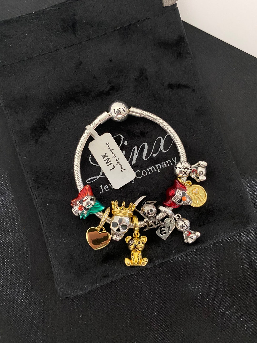 Linx Bracelet With Skull Scary Clown and Voodoo Doll Themed Charms - Etsy