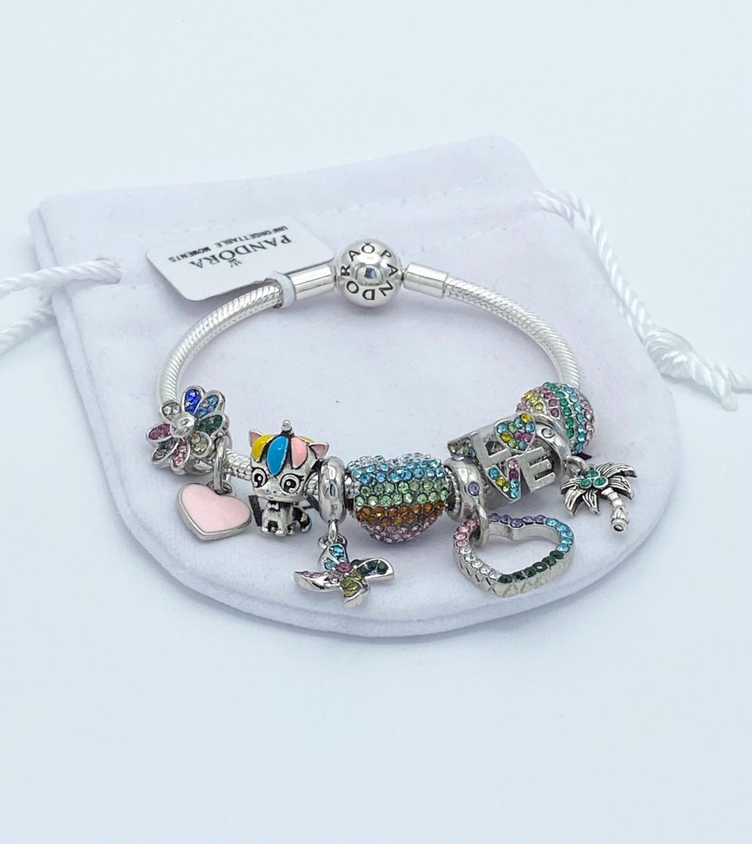 Pandora Moments Smooth Snake Chain Bracelet With Rainbow Themed Charms ...