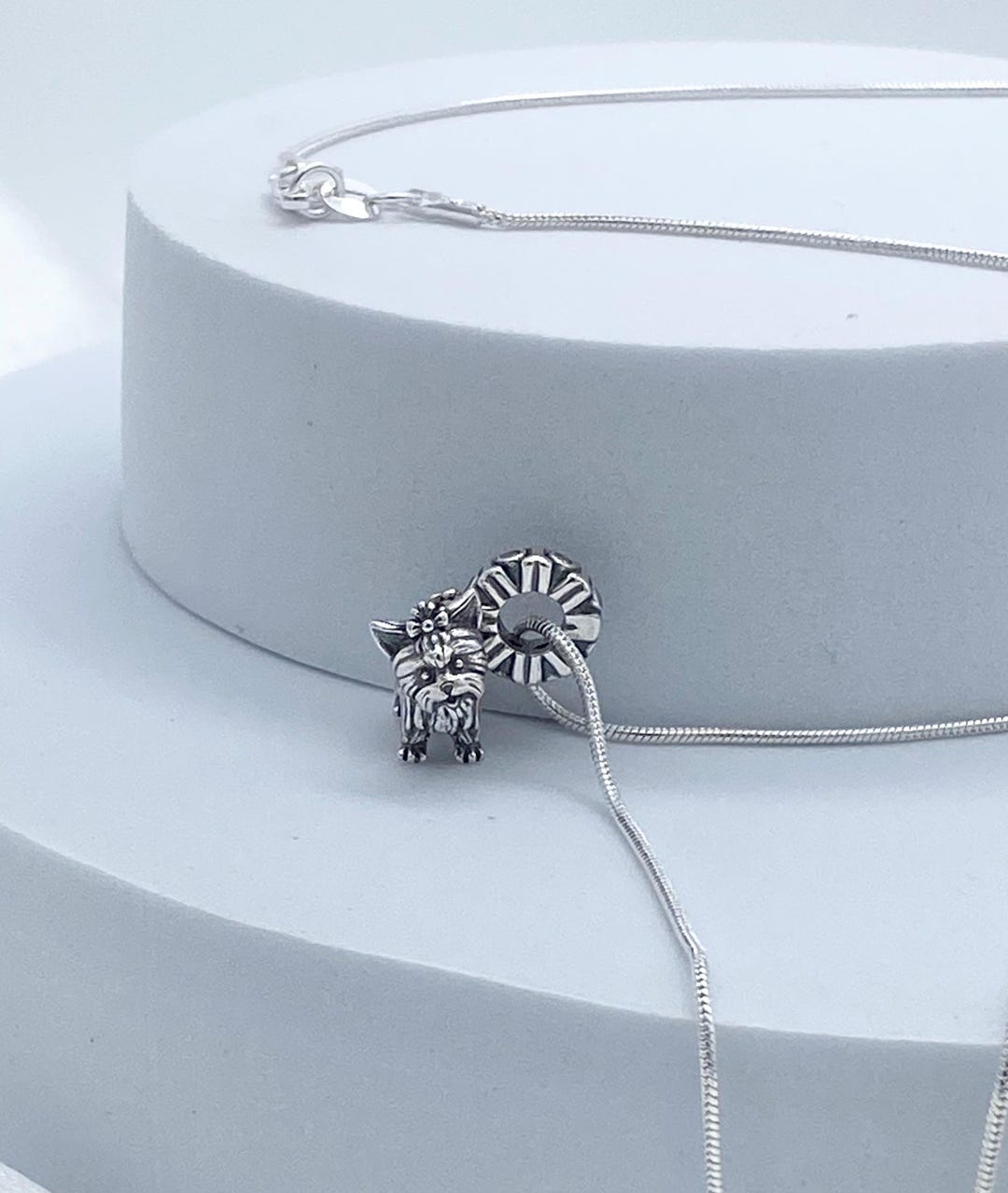 22in Necklace With Yorkshire Terrier Yorkie Charm 925 Sterling Silver ...