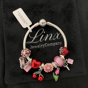 Linx Snake Chain Bracelet With Pink and Red Themed Charms - Etsy