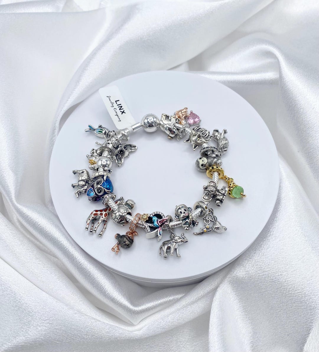 Linx Snake Chain Bracelet With Animal Themed Charms 925 Sterling Silver ...