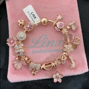 Linx Rose Gold Bracelet With Pink and Cubic Zirconia Themed Charms - Etsy