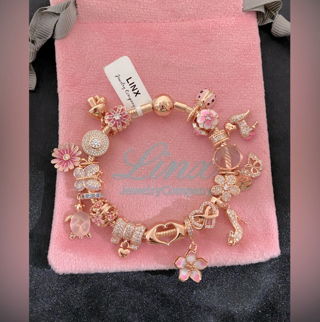 Linx Rose Gold Bracelet With Pink and Cubic Zirconia Themed Charms - Etsy