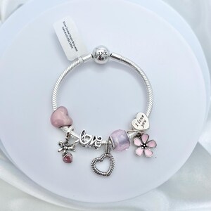 Linx Sterling Silver Snake Chain Charm Bracelet: Pink Love Theme - Etsy