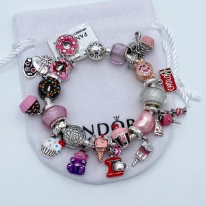 Pandora Moments Smooth Snake Chain Bracelet With Sweets Themed Charms ...