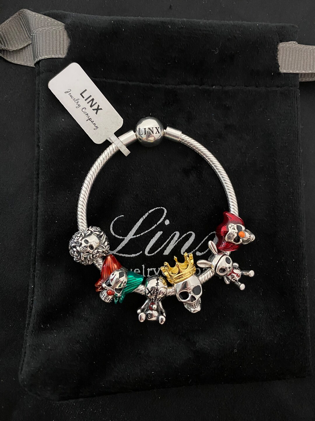 Linx Bracelet With Skull Scary Clown and Voodoo Doll Themed Charms - Etsy