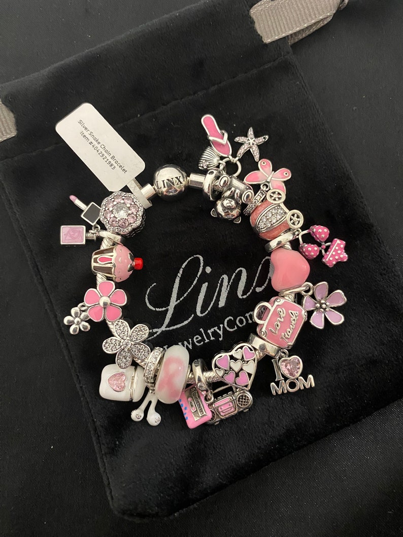 Linx Snake Chain Bracelet With Pink Themed Charms - Etsy