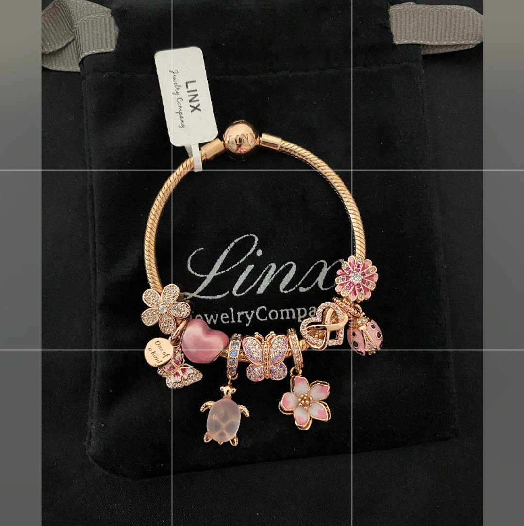 Linx Rose Gold Bracelet With Pink and Cubic Zirconia Themed Charms - Etsy