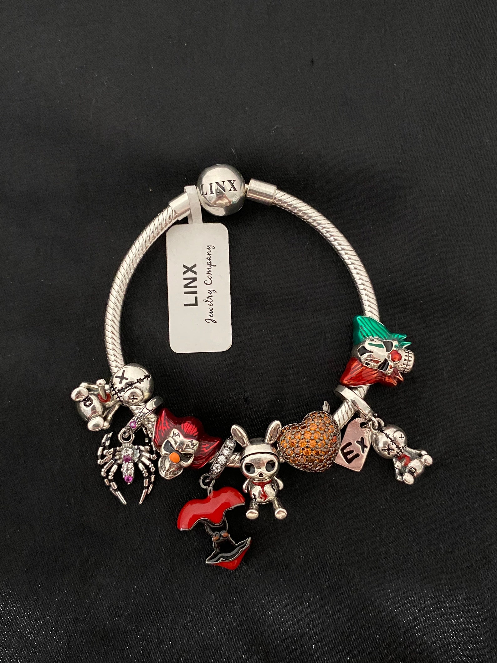 Linx Bracelet With Skull Scary Clown and Voodoo Doll Themed Charms - Etsy